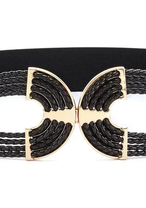 LASCANA Braided Faux Leather Waist Belt With Symmetrical Buckle - Black