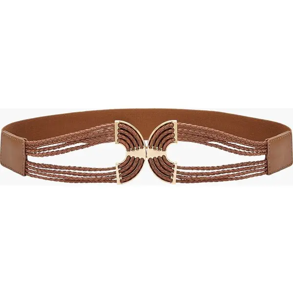 LASCANA Braided Faux Leather Waist Belt With Symmetrical Buckle - Brown