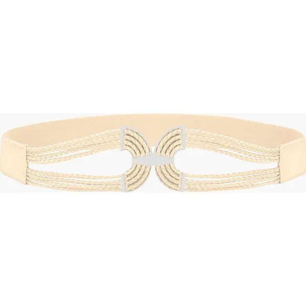 LASCANA Braided Faux Leather Waist Belt With Symmetrical Buckle - Ivory