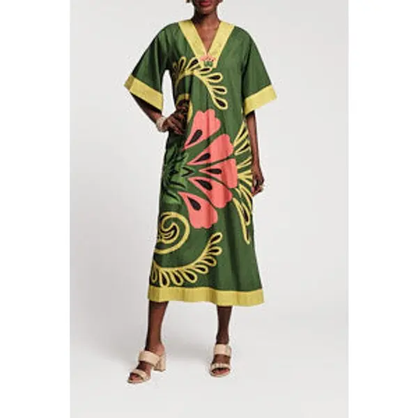 FRANCES VALENTINE Printed Cotton Caftan - Green/multi