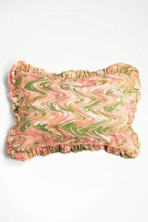 INNER CHILD Ruffled Hand-marbled Pillowcover + Insert - Peony Bloom