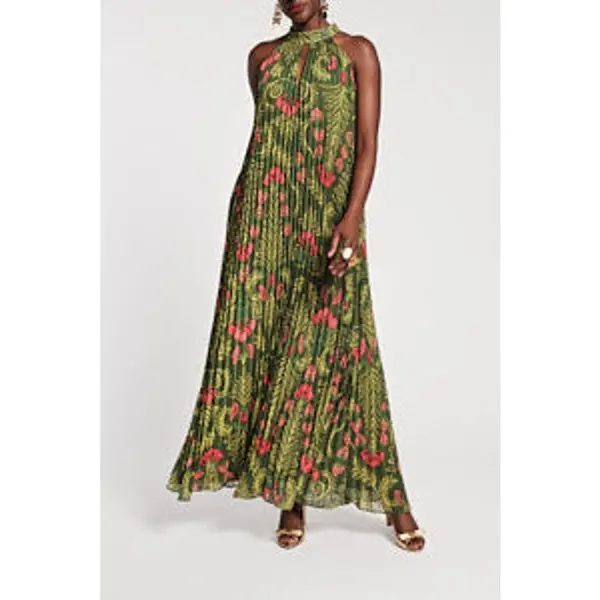 FRANCES VALENTINE Slim Pleated Maxi Dress - Green/multi