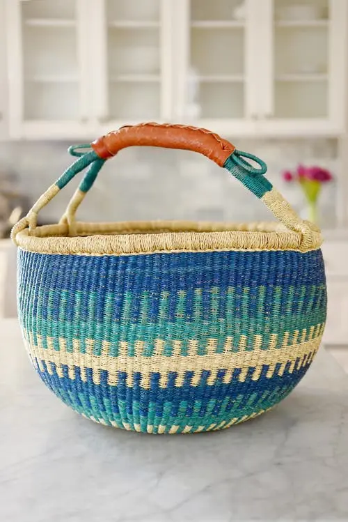AFRICAN MODERN Patterned Bolga Basket - Blue