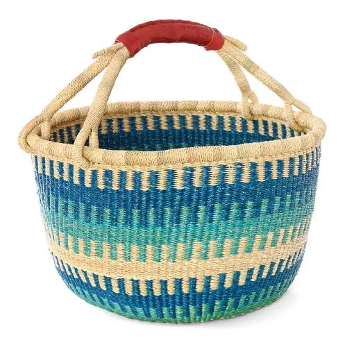 AFRICAN MODERN Patterned Bolga Basket - Blue