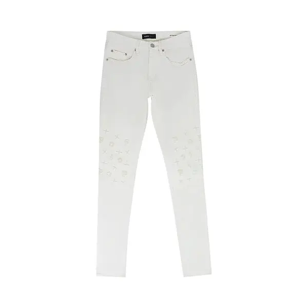 PURPLE BRAND Tuffetage Monogram Skinny Jeans - White