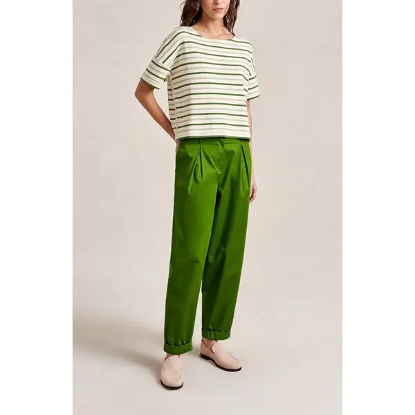 LA LIGNE Short Sleeve Breton Tee - Ecru/cactus/celadon