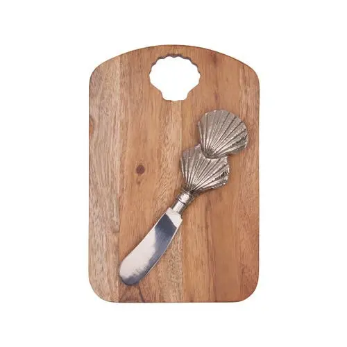 GALLERIE II Scallop Shell Coastal Cheese Board Server With Metal Spreader Set Of 2 - Brown