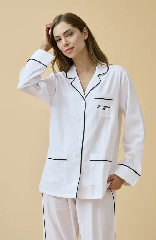 KIP Grandma Cotton Pajama Set - Monochrome