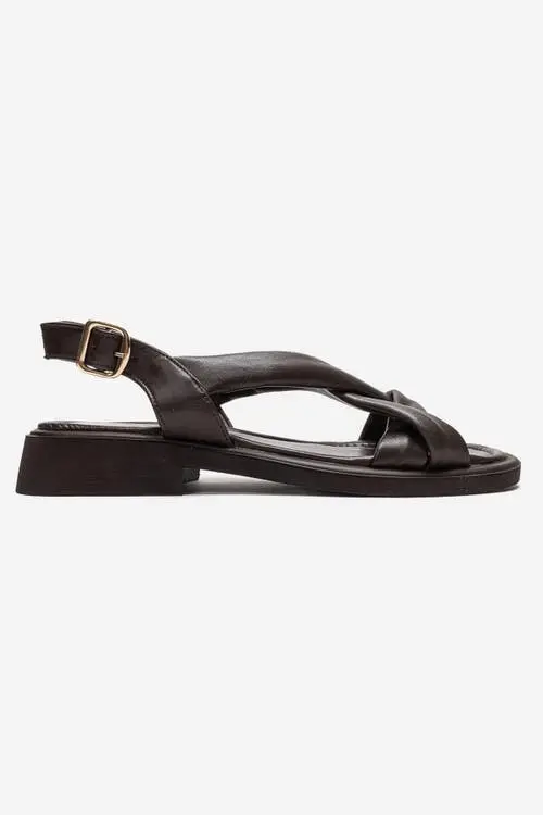 FOREVER & ALWAYS SHOES Crisscross Strap Leather Sandal - Brown