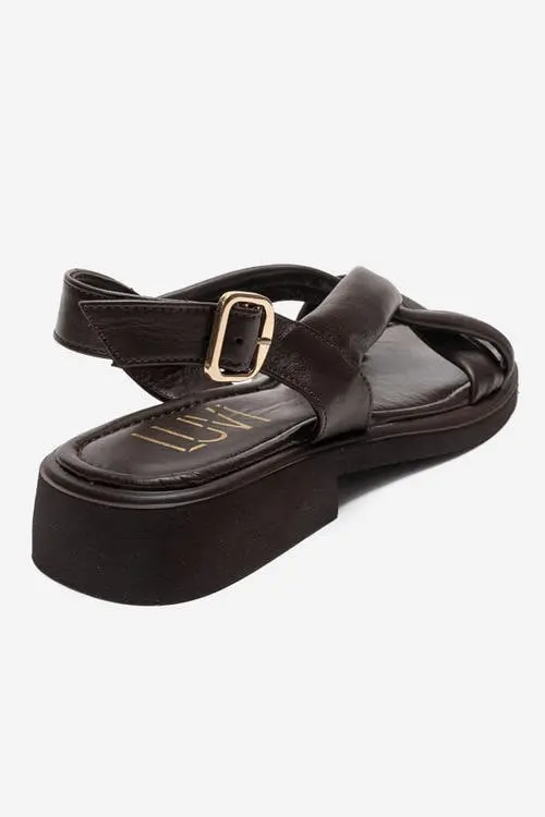 FOREVER & ALWAYS SHOES Crisscross Strap Leather Sandal - Brown