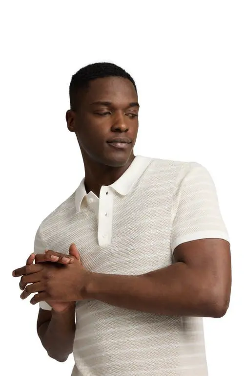 Onia Cotton Textured Knit Polo Tee - Stone/egret