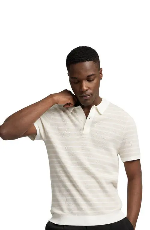 Onia Cotton Textured Knit Polo Tee - Stone/egret