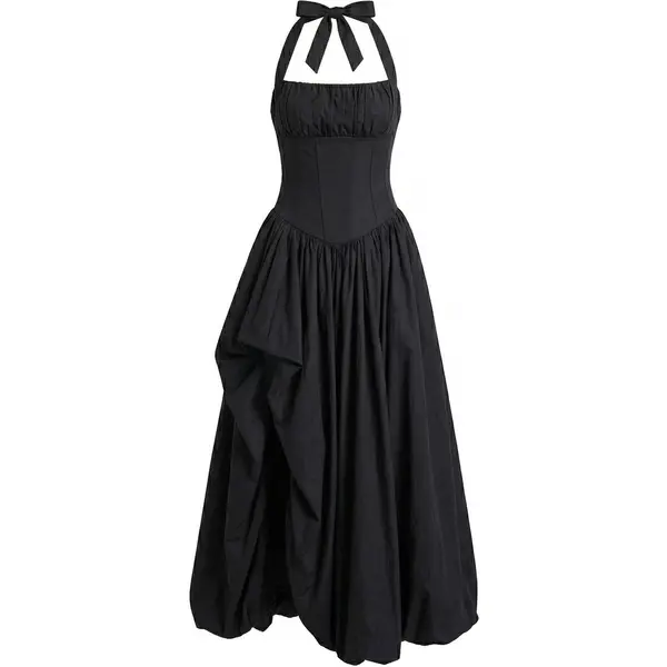 MODENAIRE Halter Neck Corset Maxi Dress - Black
