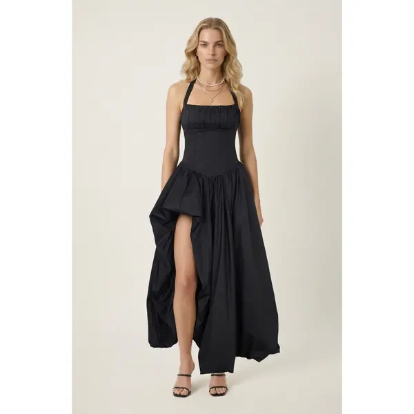MODENAIRE Halter Neck Corset Maxi Dress - Black