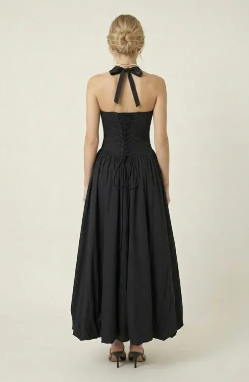 MODENAIRE Halter Neck Corset Maxi Dress