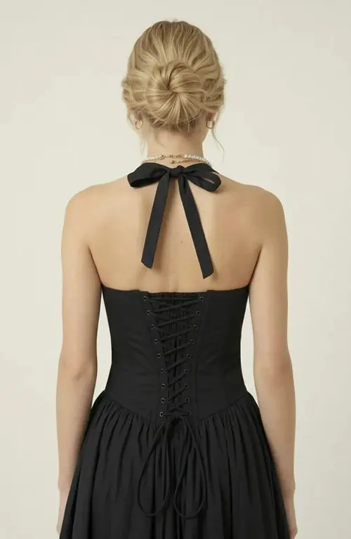 MODENAIRE Halter Neck Corset Maxi Dress