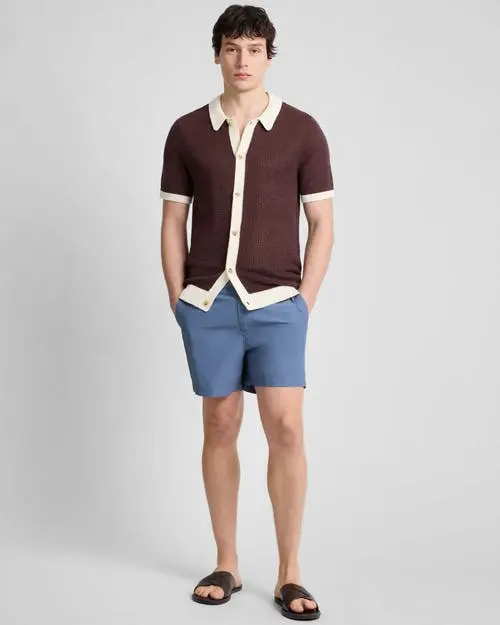 Onia Linen Short Sleeve Button-up Sweater - Espresso/egret