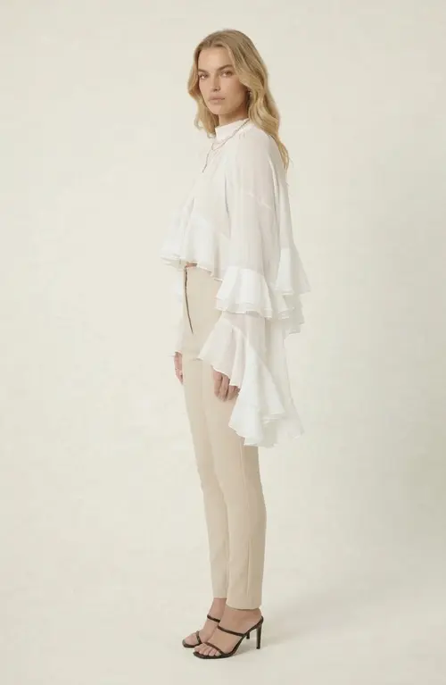 MODENAIRE Sheer Ruffle Sleeve Blouse - White