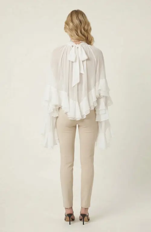 MODENAIRE Sheer Ruffle Sleeve Blouse - White