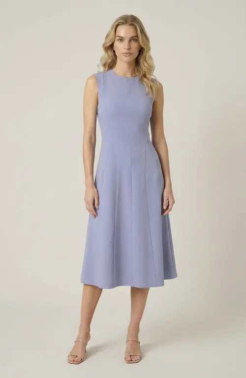 MODENAIRE Structured Seaming Flared Skirt Sleeveless Midi Dress - Periwinkle Blue