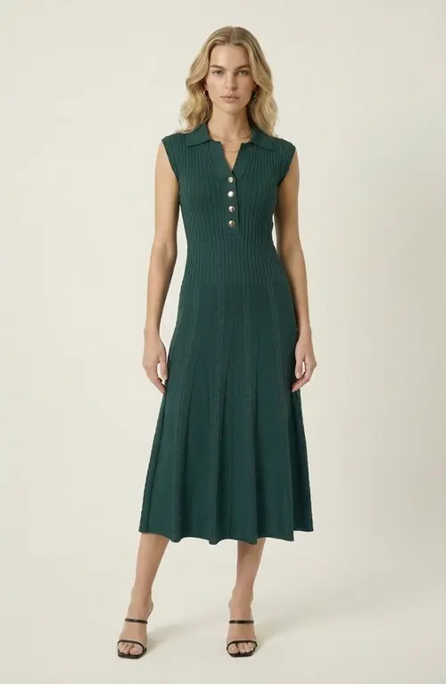 MODENAIRE Sleeveless Knit Midi Dress - Dark Emerald Green