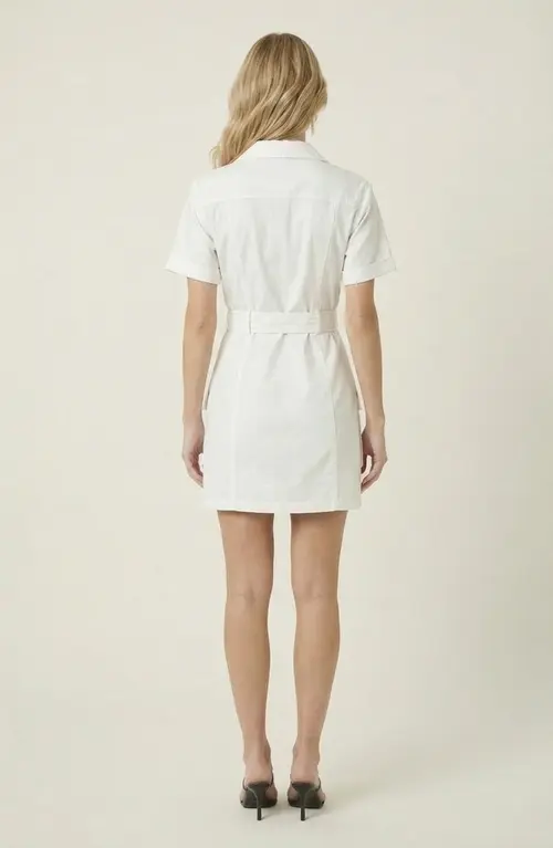 MODENAIRE Utility Mini Dress With Lace-up Front And Belt - White