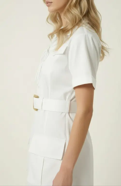 MODENAIRE Utility Mini Dress With Lace-up Front And Belt - White