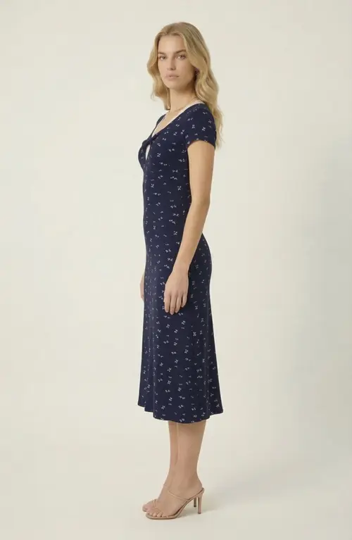 MODENAIRE Floral Twist Front Midi Dress