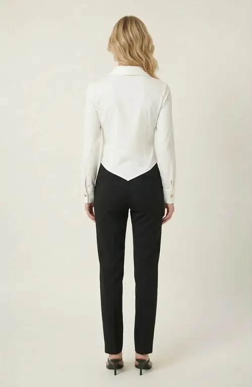 MODENAIRE Collared Button-front Blouse With Asymmetrical Hem