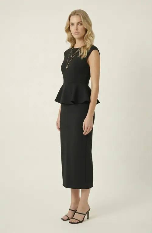 MODENAIRE Sleeveless Peplum Top And Tailored Midi Skirt Set