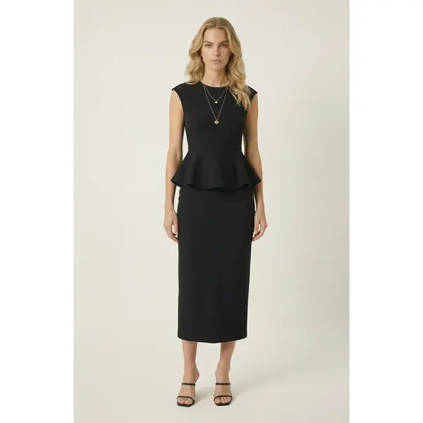 MODENAIRE Sleeveless Peplum Top And Tailored Midi Skirt Set