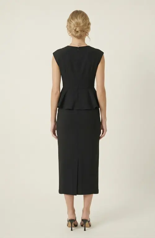 MODENAIRE Sleeveless Peplum Top And Tailored Midi Skirt Set