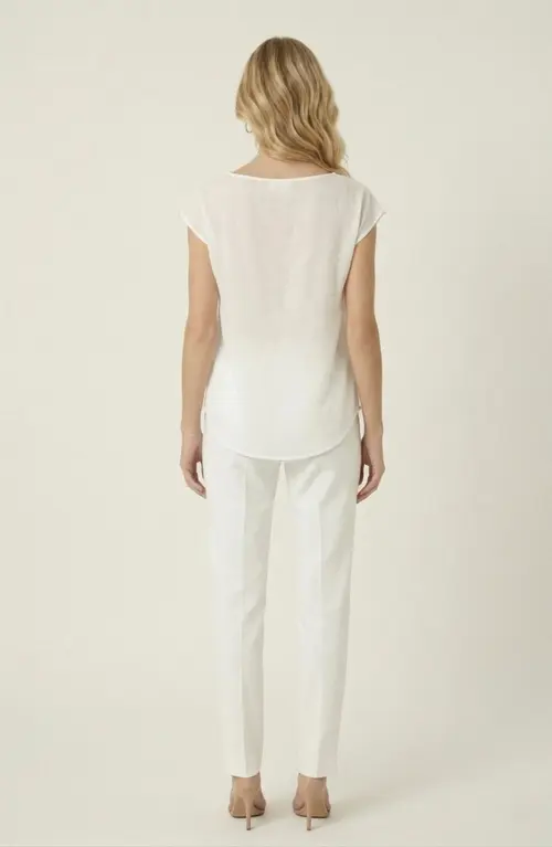 MODENAIRE Draped Cowl Neck Top With Asymmetrical Overlay