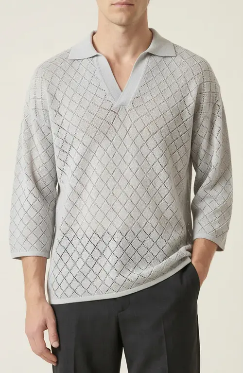 MODENAIRE Textured Open Collar Knit Polo Top - Light Grey