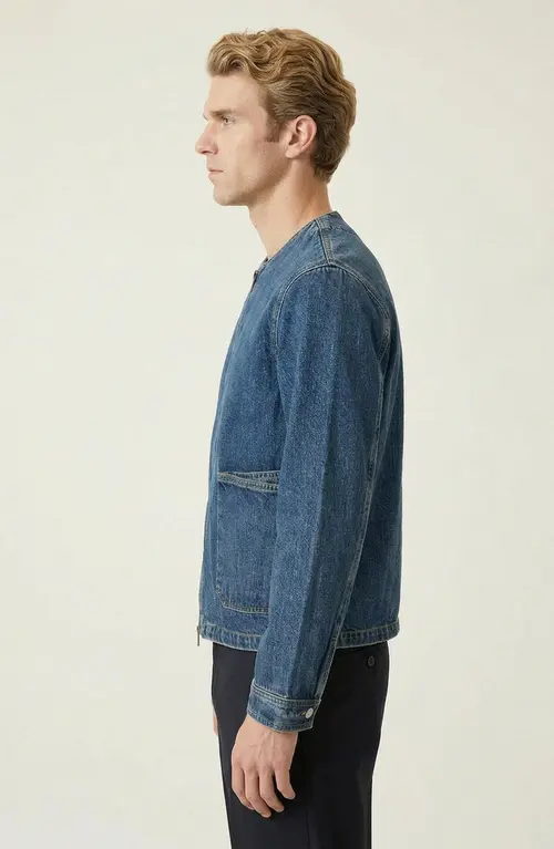 MODENAIRE Denim Zip Front Jacket