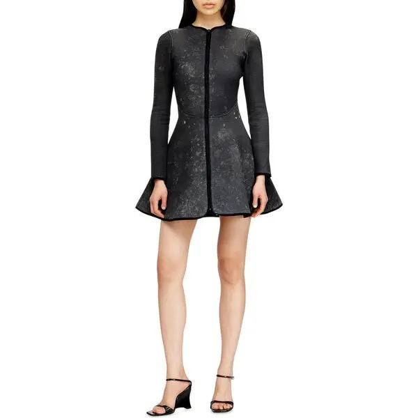 DIESEL® Long Sleeve Marbled Scuba Fit & Flare Minidress - Black/deni