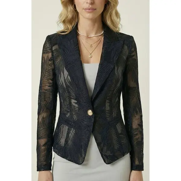 MODENAIRE Tailored Blazer With Lace Sleeves - Black