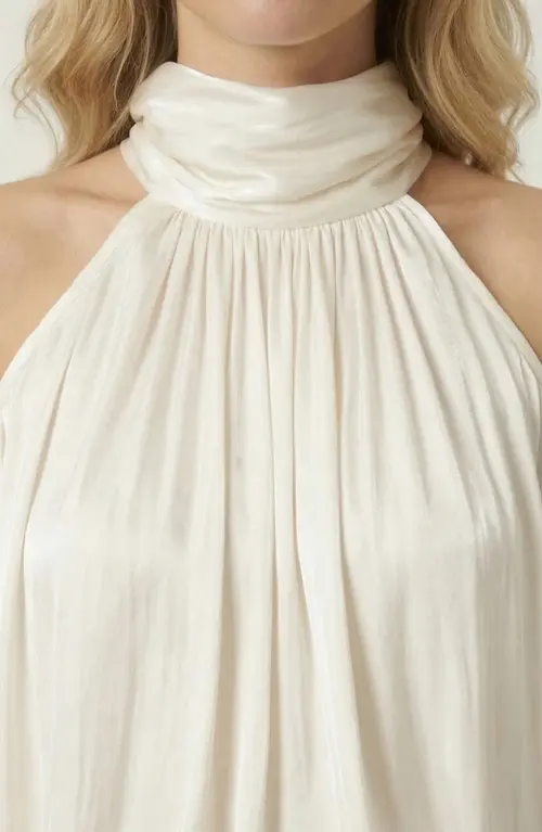 MODENAIRE High Neck Cold Shoulder Satin Blouse