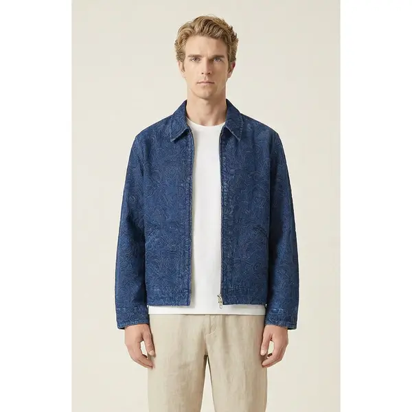 MODENAIRE Textured Zip-up Jacket - Navy