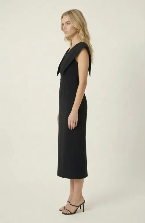 MODENAIRE Wide Collar Midi Sheath Dress