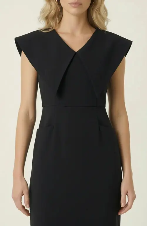 MODENAIRE Wide Collar Midi Sheath Dress