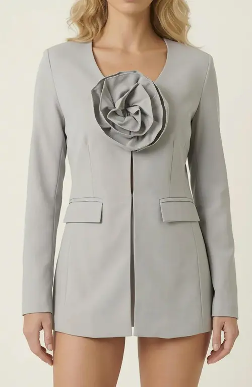 MODENAIRE Rose Detail Blazer - Gray