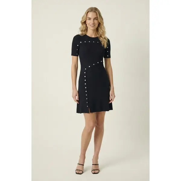 MODENAIRE Ribbed Knit Mini Dress With Stud Detail - Black