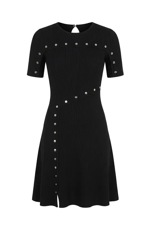 MODENAIRE Ribbed Knit Mini Dress With Stud Detail