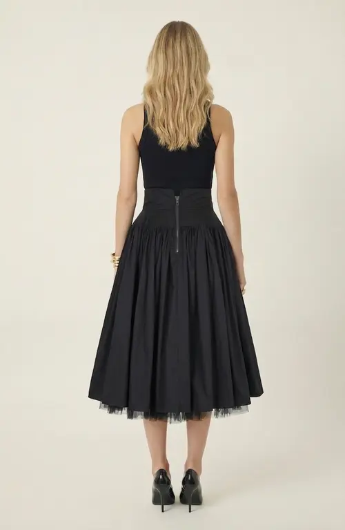 MODENAIRE High-waisted Midi Skirt With Tulle Hem