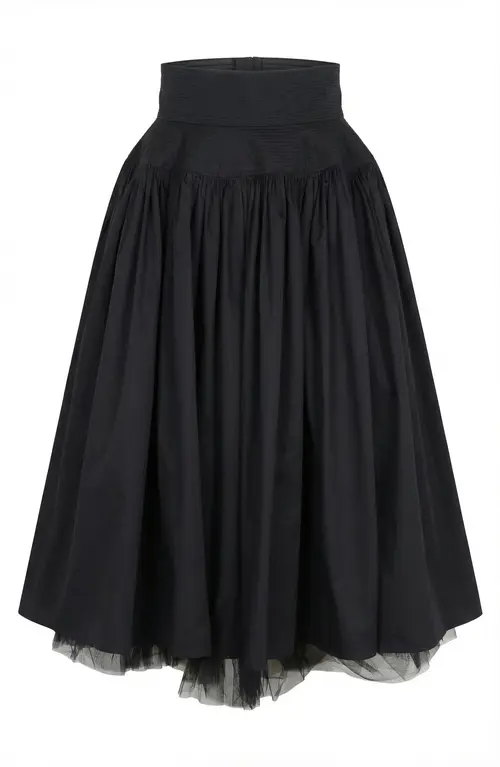 MODENAIRE High Waist Midi Skirt With Tulle Hem - Black