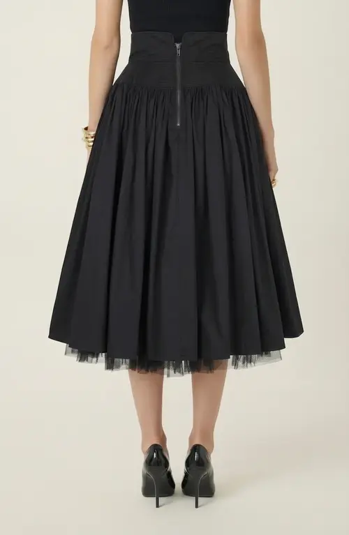 MODENAIRE High Waist Midi Skirt With Tulle Hem
