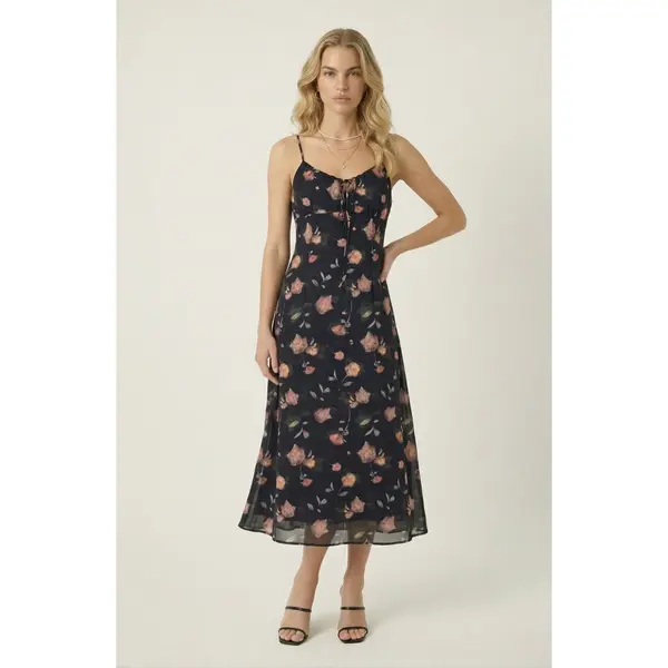MODENAIRE Floral Midi Dress - Black