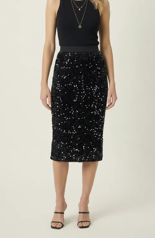 MODENAIRE Sequin Midi Skirt - Black