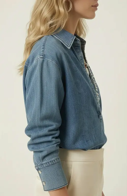 MODENAIRE Denim Popover Top